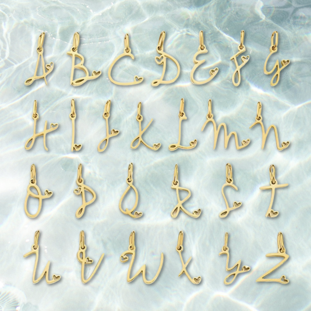 Gold Cursive Initial Letter | Waterproof Stainless Steel Charm – The ...